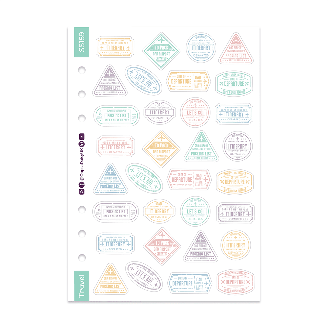 Passport Stamps A5 Sticker Sheet – Stationery Universe